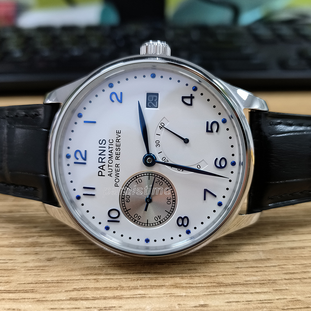 43mm Parnis Power Reserve Automatic Movement Men's Mechanical Watch ...